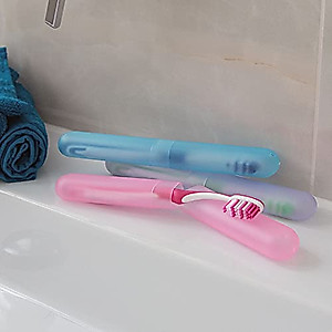 kwmobile Toothbrush Holder Travel Cases - Set of 3 Portable Plastic Tooth Brush Case Containers for Storage and Traveling - Yellow/Orange/Green