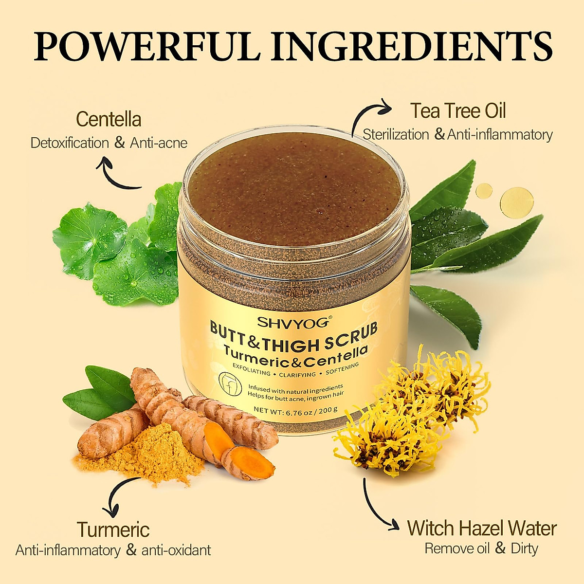 Butt Scrub Wash, Butt Scrub Exfoliator with Turmeric & Centella for Butt Acne Clearing Treatment, Booty Scrub Body Exfoliator for Thigh Acne, Ingrown Hair, Bikini, Razor bump, Cellulite Clearing