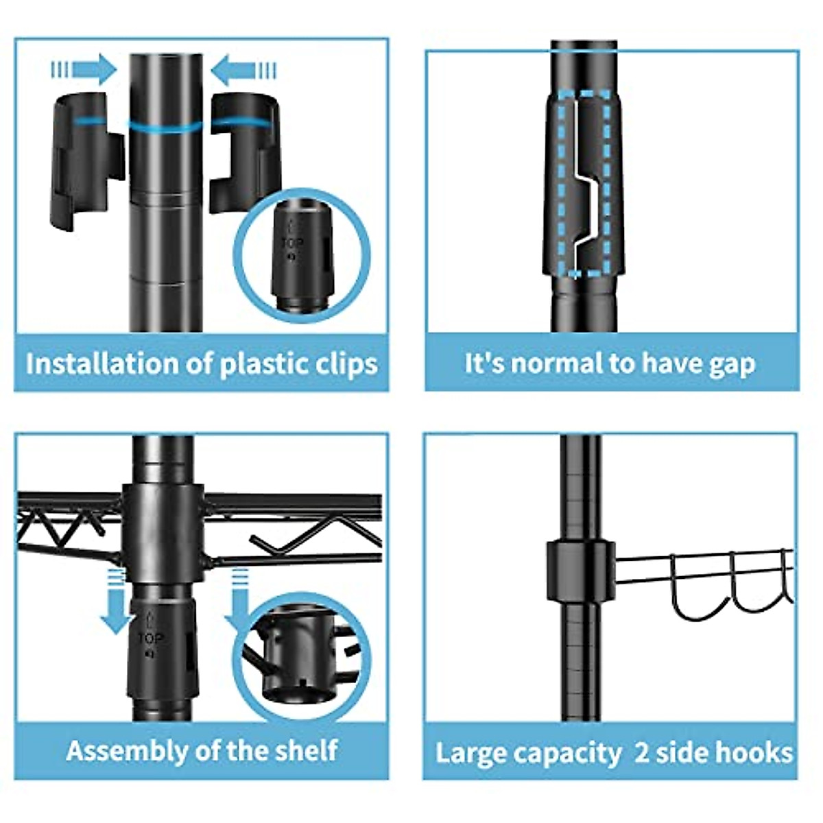 Himimi Heavy Duty Rolling Garment Rack 3 Tier Wire Shelving Clothes Rack for Clothing,Storage with Double Rods,Lockable Wheels and Side Hooks,Freestanding Metal Wardrobe Storage Rack,Black