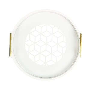 Kate and Laurel Caspen Round Cut Out Pattern Decorative Tray with Gold Metal Handles, White