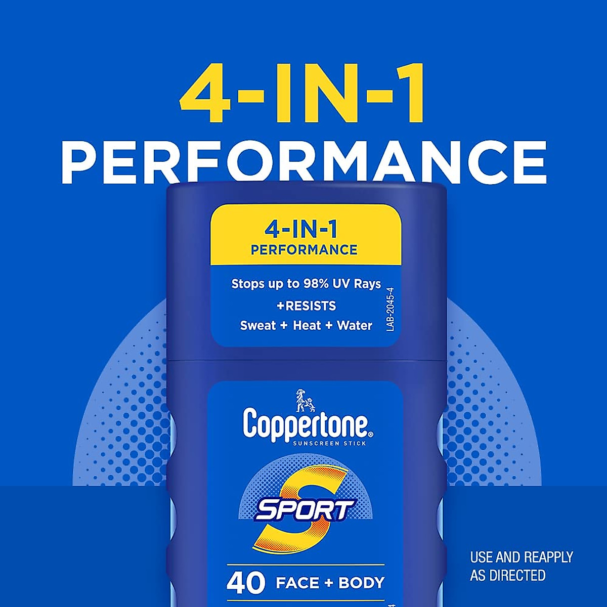 Coppertone Sport Sunscreen Stick SPF 40, Stick Sunscreen for Face and Body, Water Resistant, Travel Size, 1.5 Oz