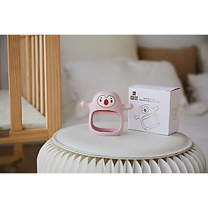 Smily Mia Penguin Buddy Never Drop Silicone Baby Teething Toy for 0-6month Infants, Baby Chew Toys for Sucking Needs, Hand Pacifier for Breast Feeding Babies, Car Seat Toy for New Born,Old Roze