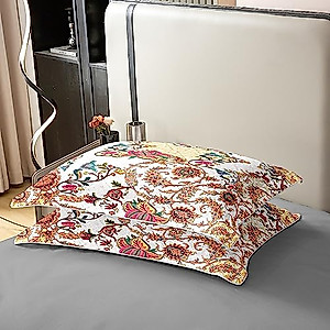 100% Cotton Exotic Floral Duvet Cover Full, Boho Bedding Set, Bohemian Floral Persian Exotic Tribal Comforter Cover, Abstract Gold Red Flowers Botanical Plant 3Pcs Quilt Cover for Girls