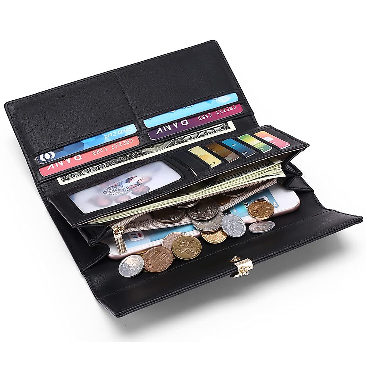 GOIACII Women's Wallet Large Capacity Credit Card Organizer RFID Blocking Long Purse