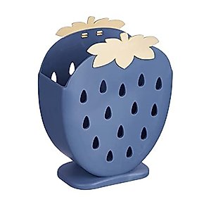 Hoshen Household Tableware /kitchenware Storage Cage, Kitchen Standing Chopstick Cage, Double-Compartment Drain Chopstick Cage，Strawberry Shape，Dark Blue