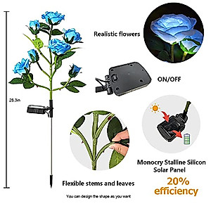 Chasgo Blue Rose Flower Lights Solar Garden Stake Lights with 7 LED Rose Lights Outdoor Waterproof Solar Decorative Lights for Garden Yard Lawn Memorial Cemetery Decoration