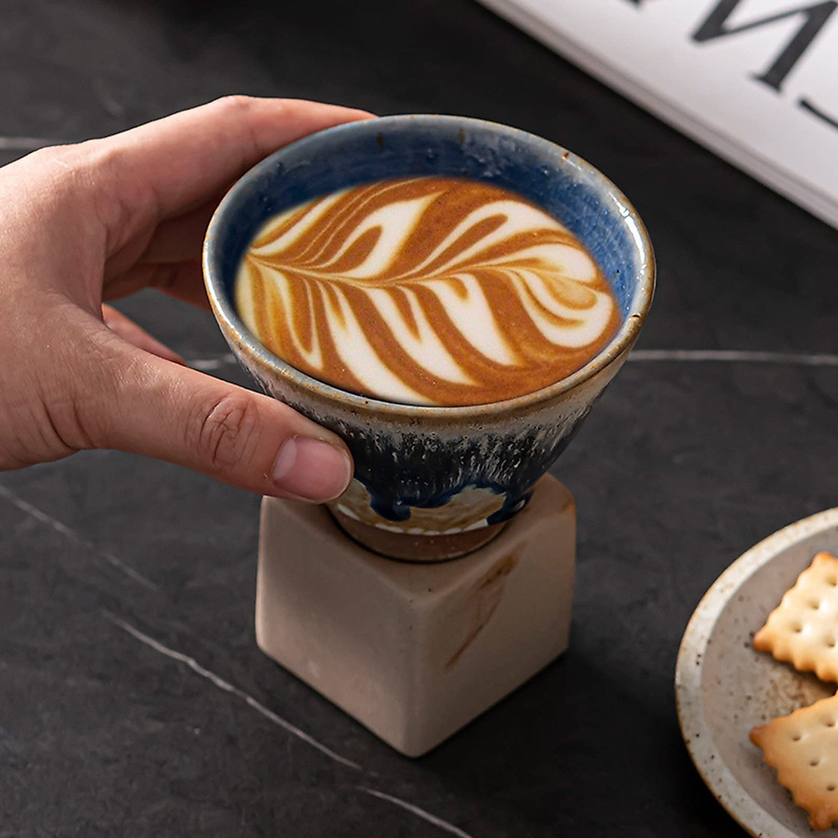 WINARA Japanese Ceramic Tea Cup,Creative Funnel Ceramic Coffee Cup with Base,Retro Style Ceramic Tea Mugs Espresso Cups Milk Cup for Home Office,Funny Gifts for Women Men