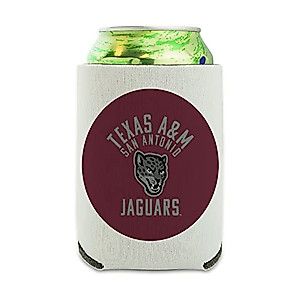 Texas A&M University-San Antonio Jaguars Logo Can Cooler - Drink Sleeve Hugger Collapsible Insulator - Beverage Insulated Holder