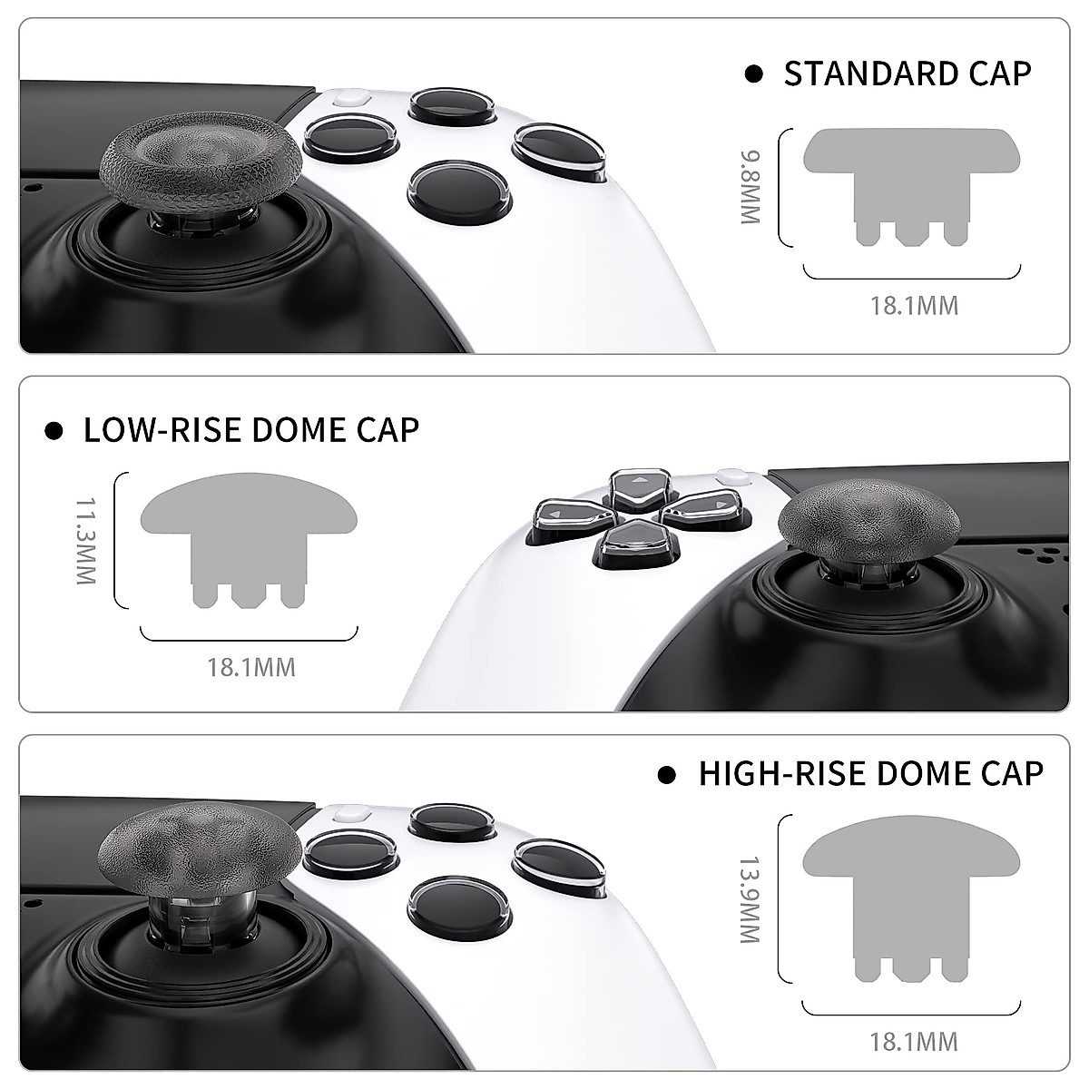 eXtremeRate Clear Black Replacement Swappable Thumbsticks for PS5 Edge Controller, Custom Interchangeable Analog Stick Joystick Caps for PS5 Edge Controller - Without Controller & Thumbsticks Base
