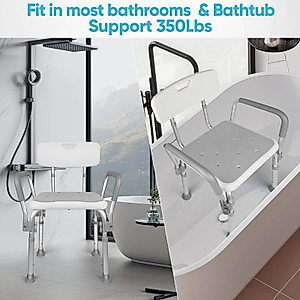 2024 New Shower Chair with Arms and Back,6 Levels Height Adjustable Shower Chair for Elderly and Disabled,Tool-Free Shower Seat for Bathtub,Shower Bath Chair for Elderly/Disabled