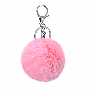 Cityelf Cute Faux Rabbit Fur Ball Pom Pom Keychain Car Key Ring Handbag Tote Bag Pendant Purse Charm (Pink)
