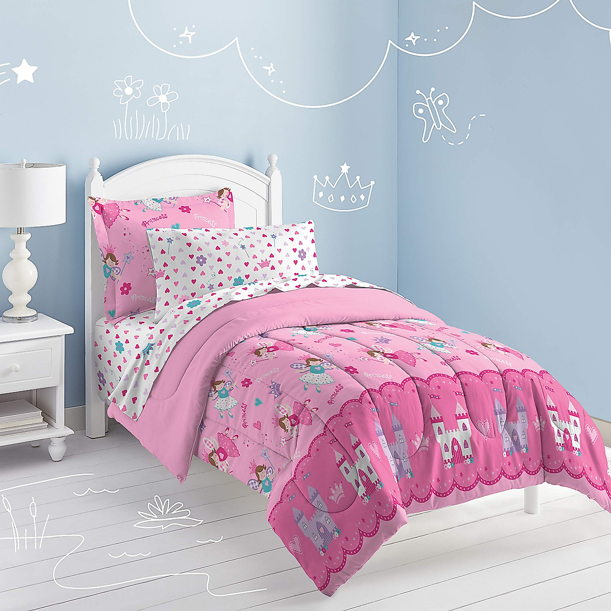 Dream Factory Magical Princess Ultra Soft Microfiber Girls Comforter Set, Pink, Twin