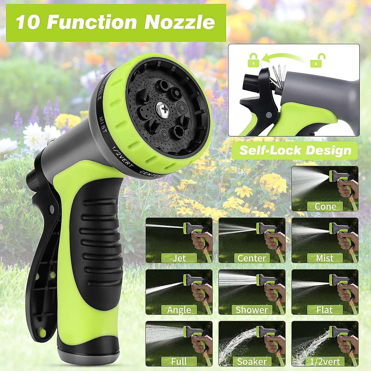 REDUCTUS 5/8" x 85 ft Retractable Garden Hose Reel, Wall Mount Retractable Water Hose with 10 Pattern Hose Nozzle, Any Length Lock/180° Swivel Automatic Hose Reels for Outside Garden Watering