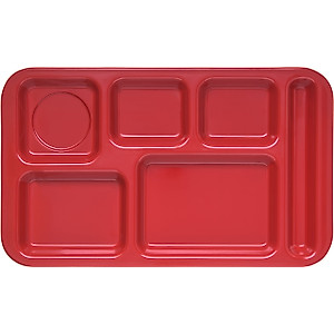 Carlisle FoodService Products CFS 4398205 Right Hand 6-Compartment Cafeteria / Fast Food Tray, 15" x 9", Red