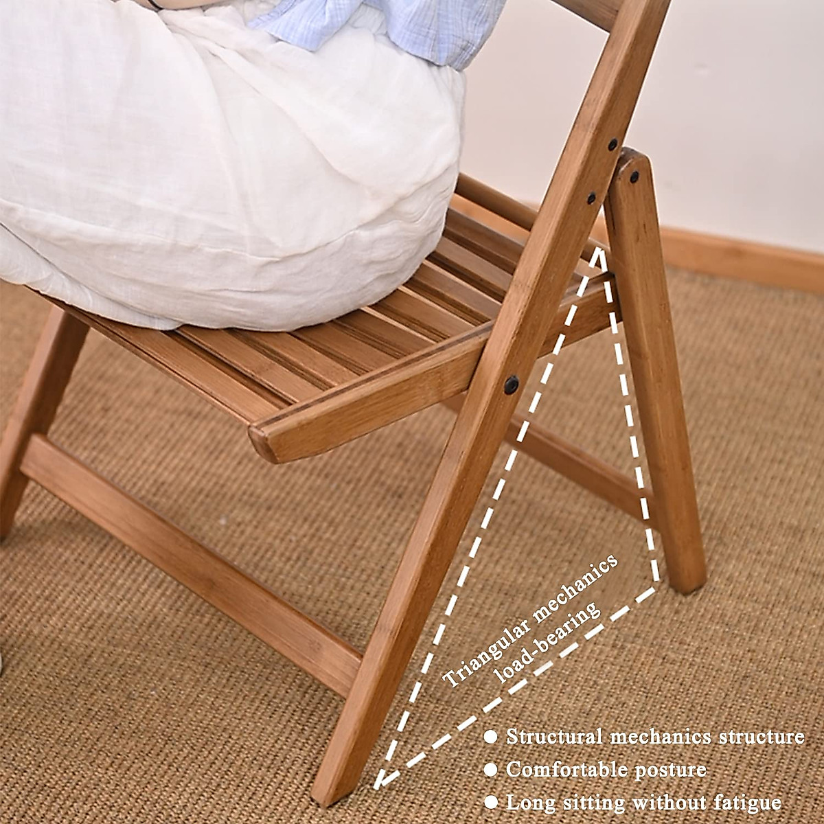 JIKUGO Folding Chair Bamboo Chairs-Small Foldable Chair for Outdoor, Dining Room, Living Room Bedroom, Office