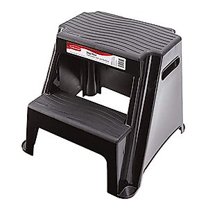 Rubbermaid RM-P2 2-Step Molded Plastic Stool with Non-Slip Step Treads, 300-Pound Capacity (Amazon Exclusive) , Black