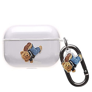 ONLYOU Compatible with Airpods Pro Case Cover with Keychain Korean PC Bear Break Dance Clear Transparent Airpods Pro Cover