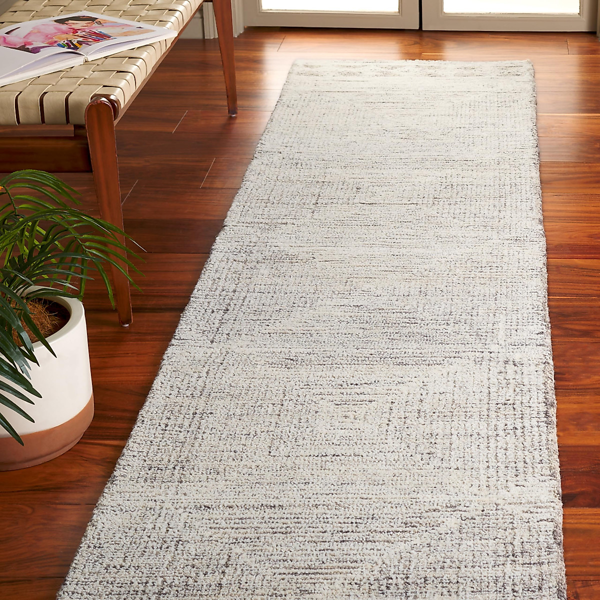 SAFAVIEH Abstract Collection Runner Rug - 2'3" x 12', Ivory & Grey, Handmade Wool, Ideal for High Traffic Areas in Living Room, Bedroom (ABT349F)