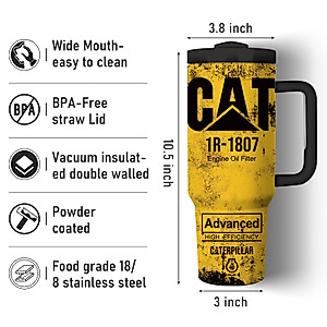 Equoza CAT 40oz Tumbler with Handle Lid and Straw Funny Tumbler For Men Dad Classic Creative Gift Double Wall Vacuun Stainless Steel Travel Mug Insulated Cup (CAT 1R-1807)
