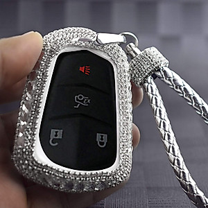 PGONE Car Key Case Key Shell Fob Key Cover Key Chain Lady Key Ring with Bling Rhinestones Diamond Crystals For Cadillac ATSL XT5 CT6 XTS XT4 ATS