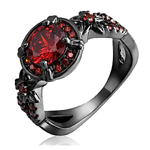 Flower Shiny Red Ruby Wedding Ring Black Gold Promise Jewelry Size5-11 US (11)