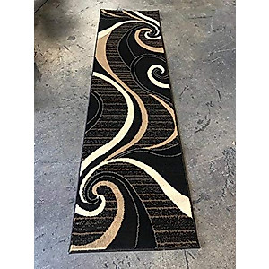 Modern Runner Contemporary Area Rug Dark Brown Black Beige Carpet King Design 344 (2 Feet X 7 Feet 3 Inch )