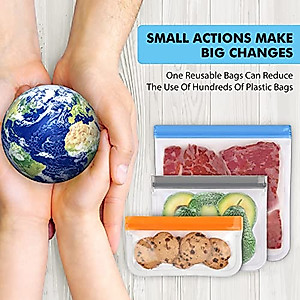 10 Pack Dishwasher Safe Reusable Bags Silicone, Leakproof Reusable Freezer Bags, BPA Free Reusable Food Storage Bags for Lunch Marinate Food Travel - 3 Gallon 3 Snack 4 Sandwich Bags