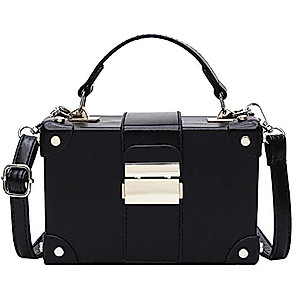 Van Caro Women Evening Clutch Bag,PU Leather Square Box Shoulder Handbag for Wedding Party Tote Purse Black