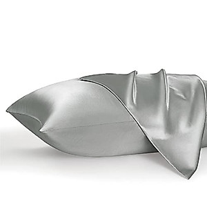 Bedsure Satin Pillowcase for Hair and Skin Queen - Silver Grey Silk Pillowcase 2 Pack 20x30 inches - Satin Pillow Cases Set of 2 with Envelope Closure, Gifts for Women Men