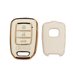 TAPAYICA for Honda Key Fob Cover Gold Keychain TPU Key Fob Shell Fit for Honda Accord Civic CR-V HR-V (White-Gold)