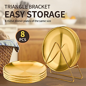 No Name No Seal 8-piece 6.5-inch appetizer plate with stand set Gold silver stainless steel round plates Suitable for cakes desserts, salads, dips, snacks, side dishes (Gold, 6.5inch)