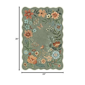 Lahome Floral Rugs for Entryway, 2X3 Washable Kitchen Rugs Ultra-Thin Soft Rug, Non Slip Indoor Door Mat Stain Resistant Boho Small Rug Low-Pile Throw Rug for Bathroom Bedroom(2x3ft,Green)