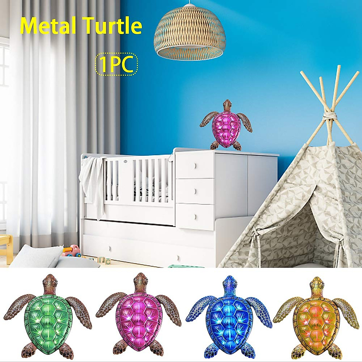 PXRJE Metal Wall Art Sea Turtle,Metal sea turtle with hook on the back，Metal Sea Turtle Wall Decoration Wall Sculpture Hanging Art,suitable for hang on your garden, yard, patio, balcony(Green)