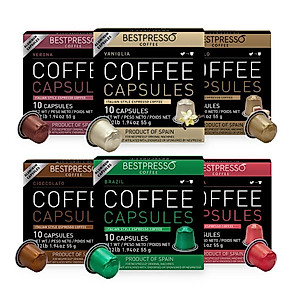 Bestpresso Coffee for Nespresso Original Machine 120 Aluminum pods Certified Genuine Espresso Variety Pack mix Flavored and Dark roast, Pods Compatible with Nespresso Original