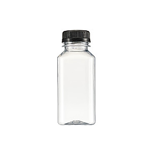 Comfy Package [8 oz. - 25 Count Reusable Plastic Juice Bottles With Caps, Labels, Brush, and Silicone Funnel - Clear plastic Bottles with Caps, Juice Containers with lids, for All Beverages