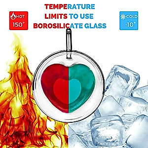 HCA Outdoors Double Walled Glass Coffee Mugs, 8.5oz/250ml Insulated Espresso Cups, Teacup, Clear Glasses Cappuccino Mug (Set of 2) Heart Shaped