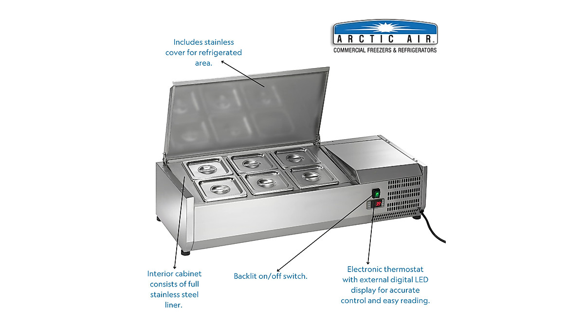Arctic Air ACP40 Prep Table - Stainless Steel & 6 Pans