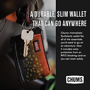 Chums Surfshorts Wallet - Lightweight Slim Wallet with RFID Blocking Card & Clear ID Window - Zippered, Minimalist Wallet w/Key Ring (Tri - Pink/Tan/Aqua)