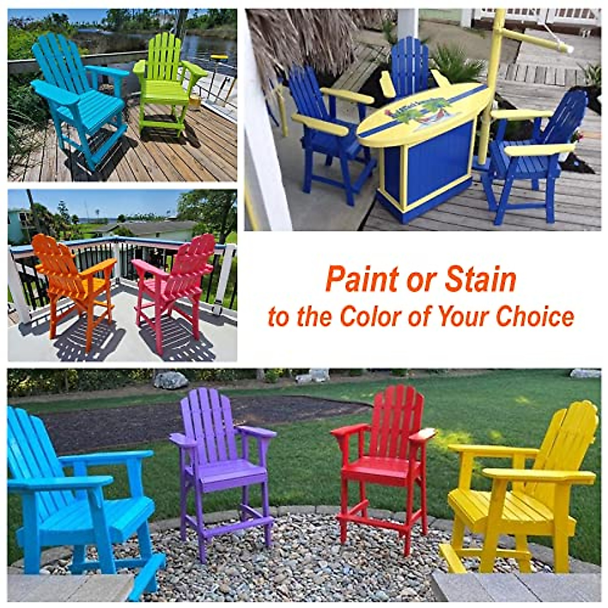 Westcharm Ready-to-Finish Balcony Tall/Counter High Adirondack Chair with Footrest for Outdoor Outside Garden - Unfinished Natural Wood