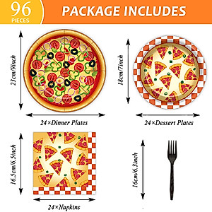 Pizza Party Supplies Tableware Set for 24 Guests Pizza Birthday Party Paper Plates Napkins Decorations for Kids Boys Girls Baby Shower