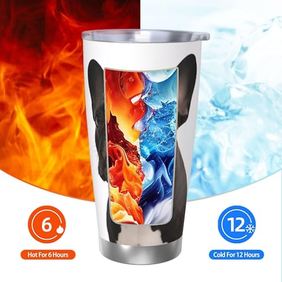 NHJKLWQSZ French Bulldog 20oz Stainless Steel Tumbler With Lid And Straw, Double Wall Vacuum Insulated Coffee Mug Travel Cups Leak-Proof Lid For Hot And Cold Drinks, Metal Straws And Brush