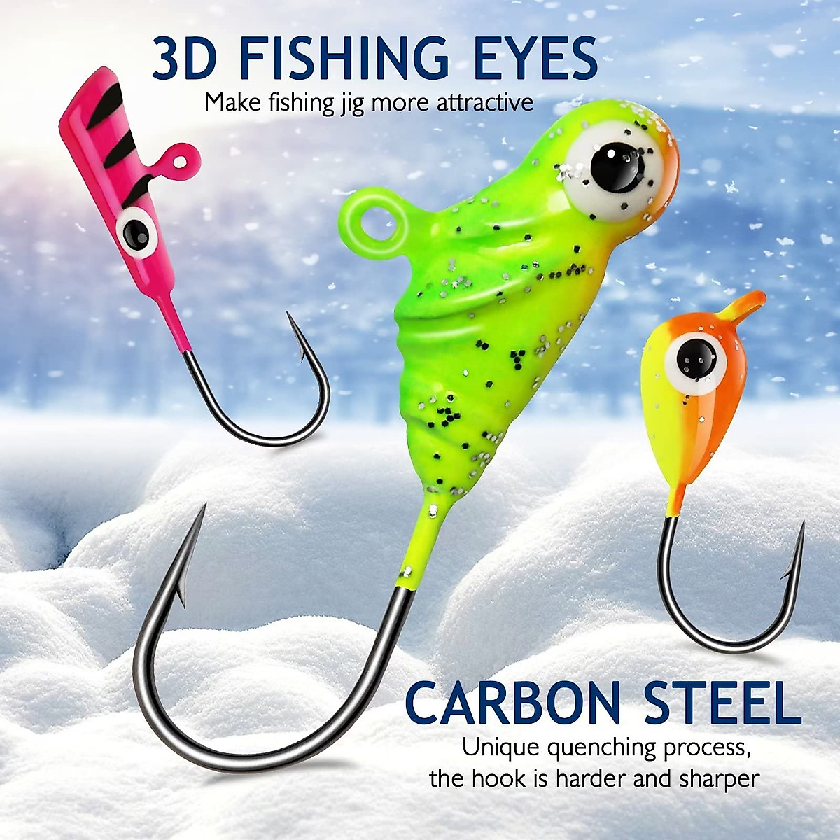 Dovesun Fishing Kit Ice Fishing Jigs Ice Fishing Lures Walleye Fishing Lures Crappie Jigs 58pcs