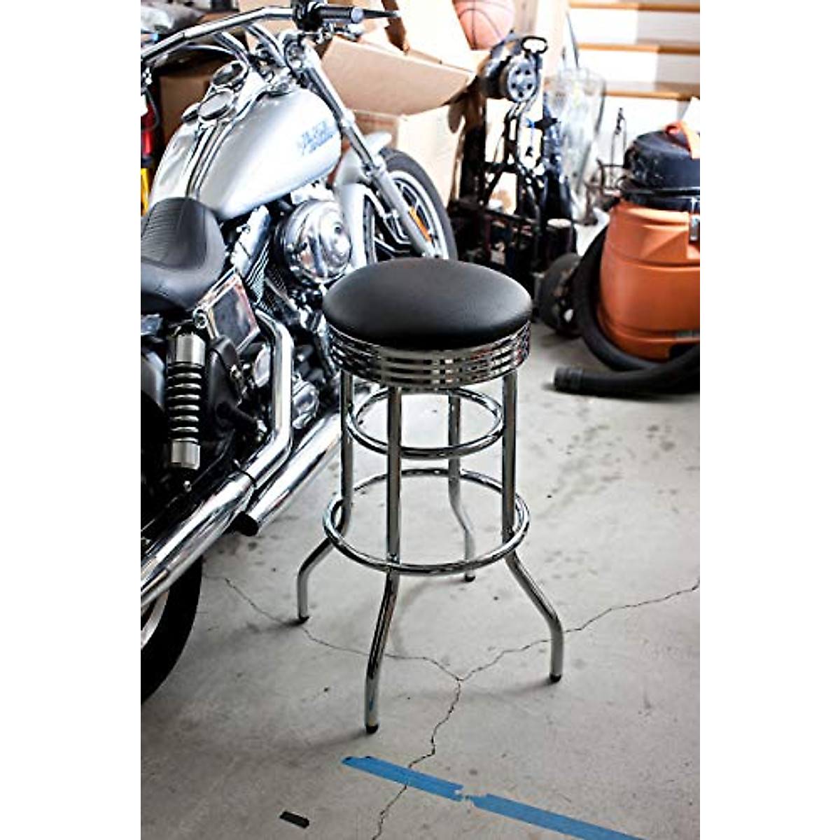 TRINITY Heavy Duty 30-Inch Backless Swivel Bar Stool for Kitchen, Garage, or Workshop, Chrome Finish with Faux Leather Seat, 2 Pack, Black