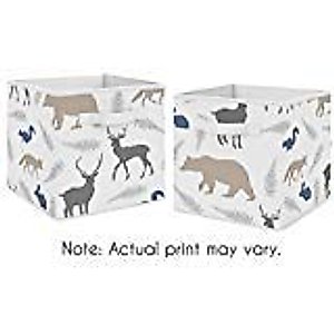 Sweet Jojo Designs Blue and Grey Woodland Animals Foldable Fabric Storage Cube Bins Boxes Organizer Toys Kids Baby Childrens for Collection Set of 2