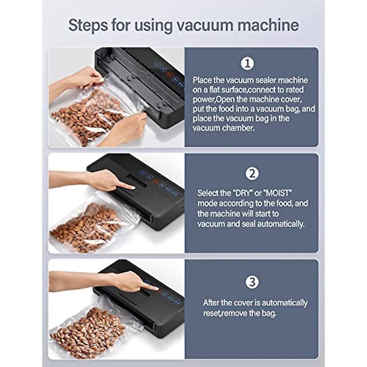 Vacuum Sealer Machine, Food Vacuum Sealer, (95Kpa)Space Saving Vacuum Sealers, With Sealer Bags Seal Food Storage,Dry Moist food Modes, LED Indicator Lights