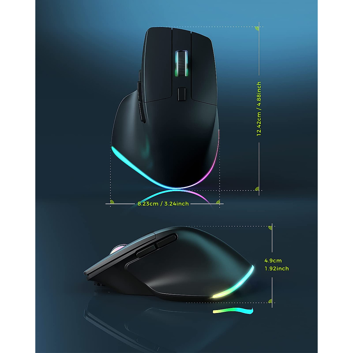 Wired RGB Mouse for Laptop, Ergonomic Computer Mouse, Quiet Click, 4-Level DPI, 7 Buttons, LED Light with Thumb Rest Mouse Compatible for PC/Desktop/Notebook/MAC/Gamer(for Right Hand, Large), Black