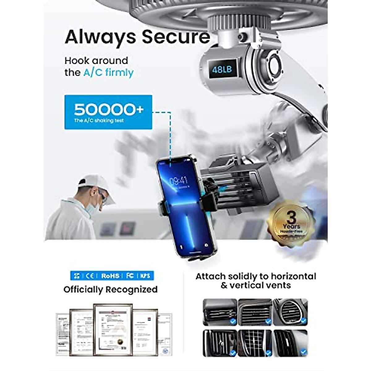 LISEN Car Phone Holder Mount 2022 Upgraded Car Vent Phone Mount with Newest Metal Air Vent Clip Never Rupture Hands Free Cell Phone Holder Mount for Car Compatible for iPhone 14 Pro Max 13 12 Samsung