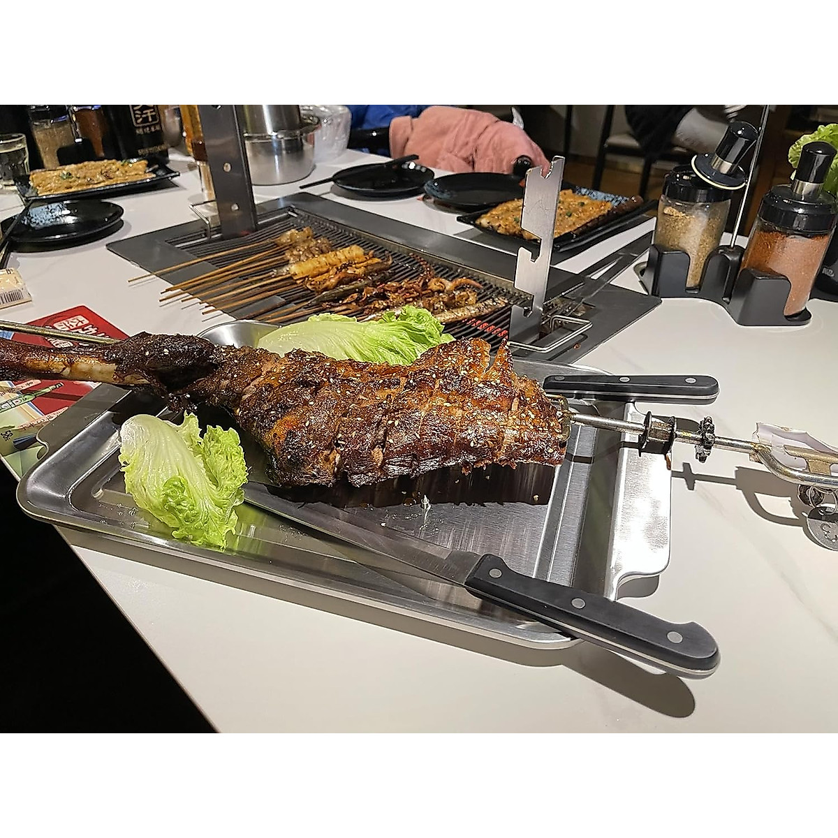 Spiked Carving Tray Stainless Steel Spiked Roast Chicken Carving Dish Tray, Turkey Meat Serving, Stainless Steel Carving Knife Fork Set for Meat Turkey