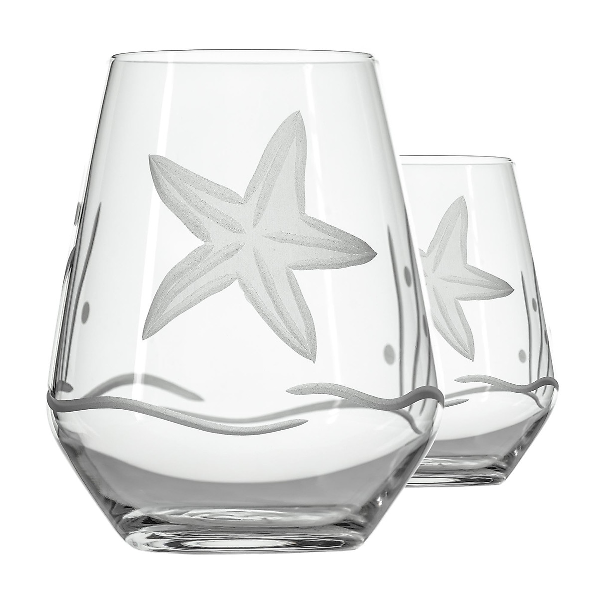 Rolf Glass Starfish Stemless Wine Tumbler 18 ounce - Stemless Wine Glasses - Lead-Free Glass - Etched Tumbler Glasses - Proudly Made in the USA (Set of 2)