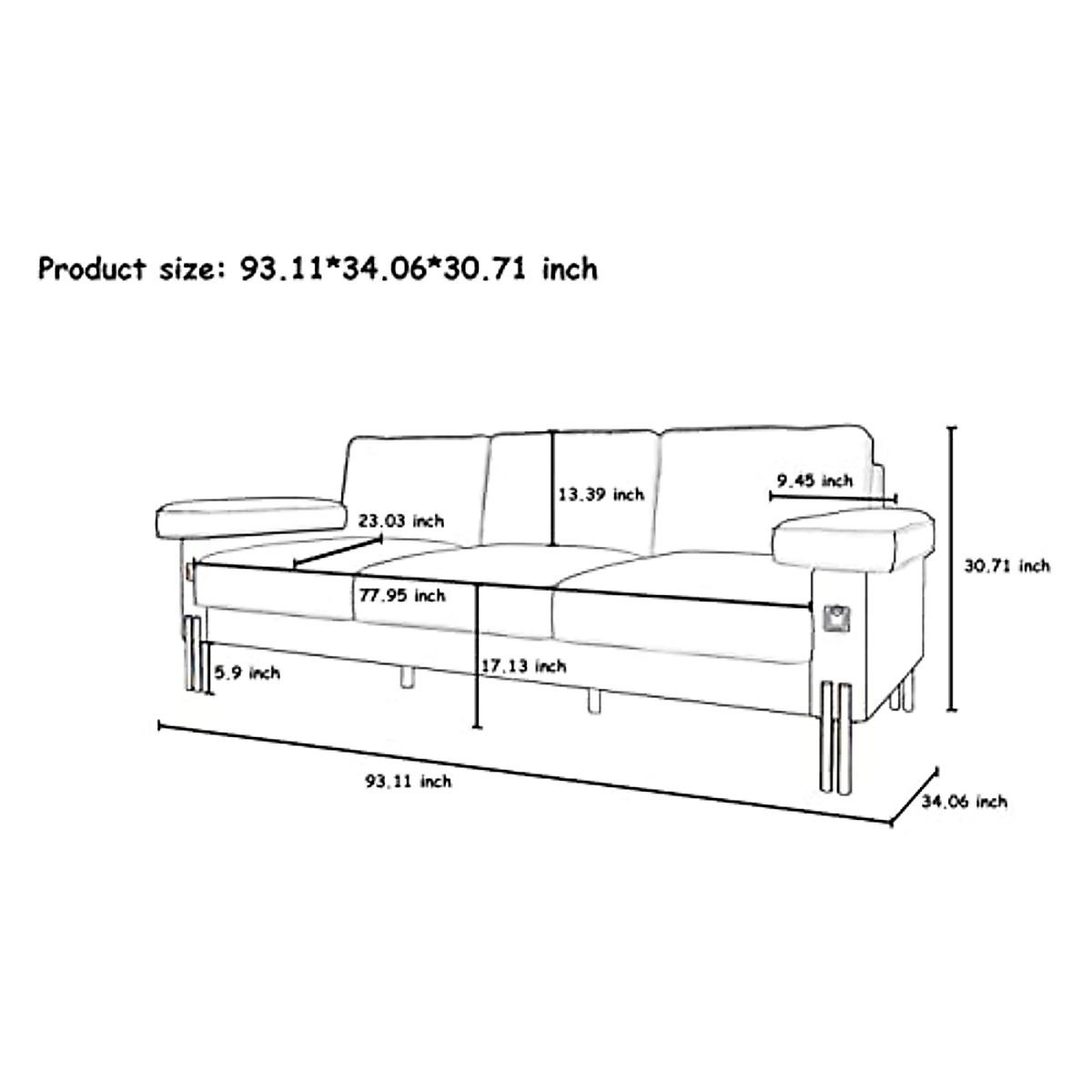 Yoglad Living Room 3 Seat Sofa, Chesterfield Couch with Luxury Golden Metal Legs Decor, Low-Seat Height Upholstered Futon Sofa, for Apartment, Dorm, Reception (93 Inch, Velvet, Wine Red)